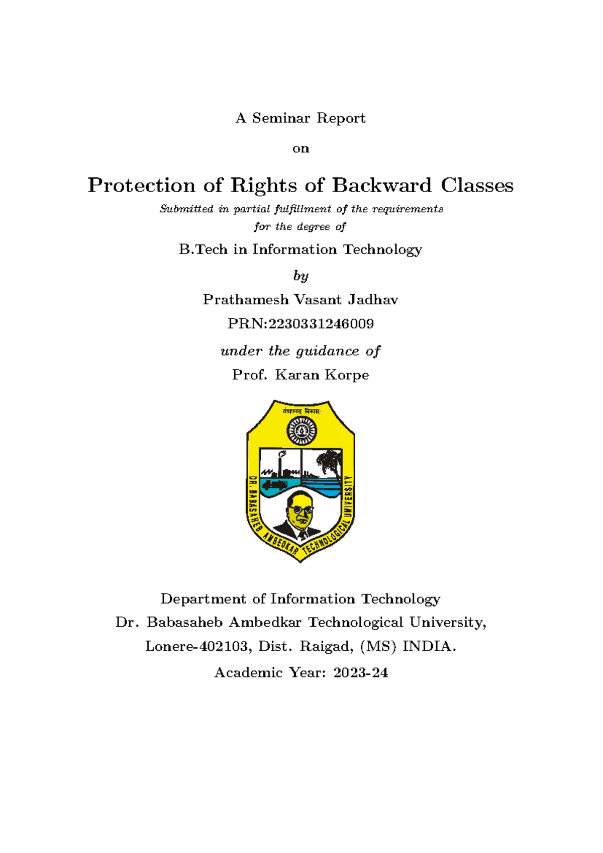 COI - For learning purpose - A Seminar Report on Protection of Rights ...
