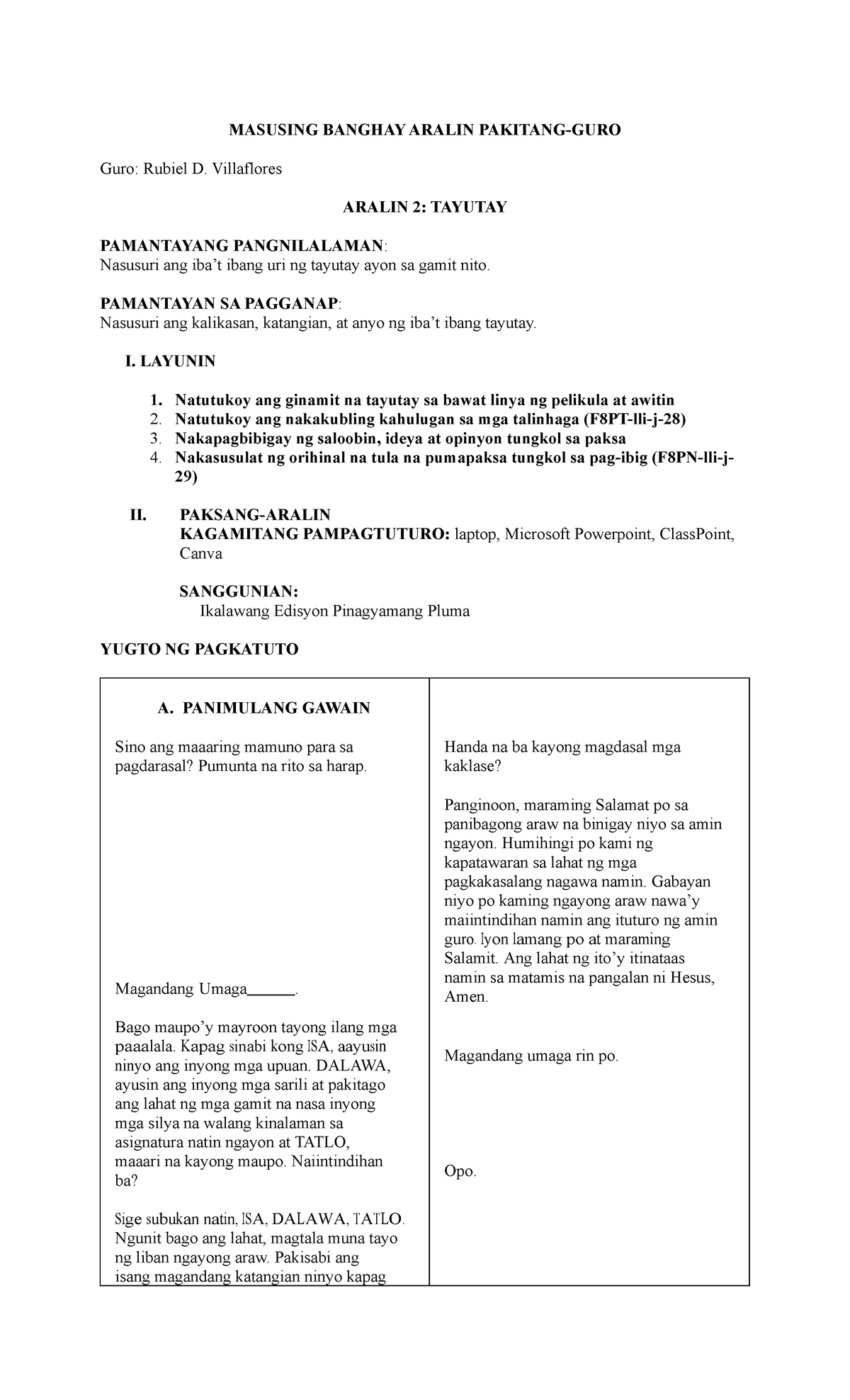 LP- Tayutay - MASUSING BANGHAY ARALIN PAKITANG-GURO Guro: Rubiel D ...