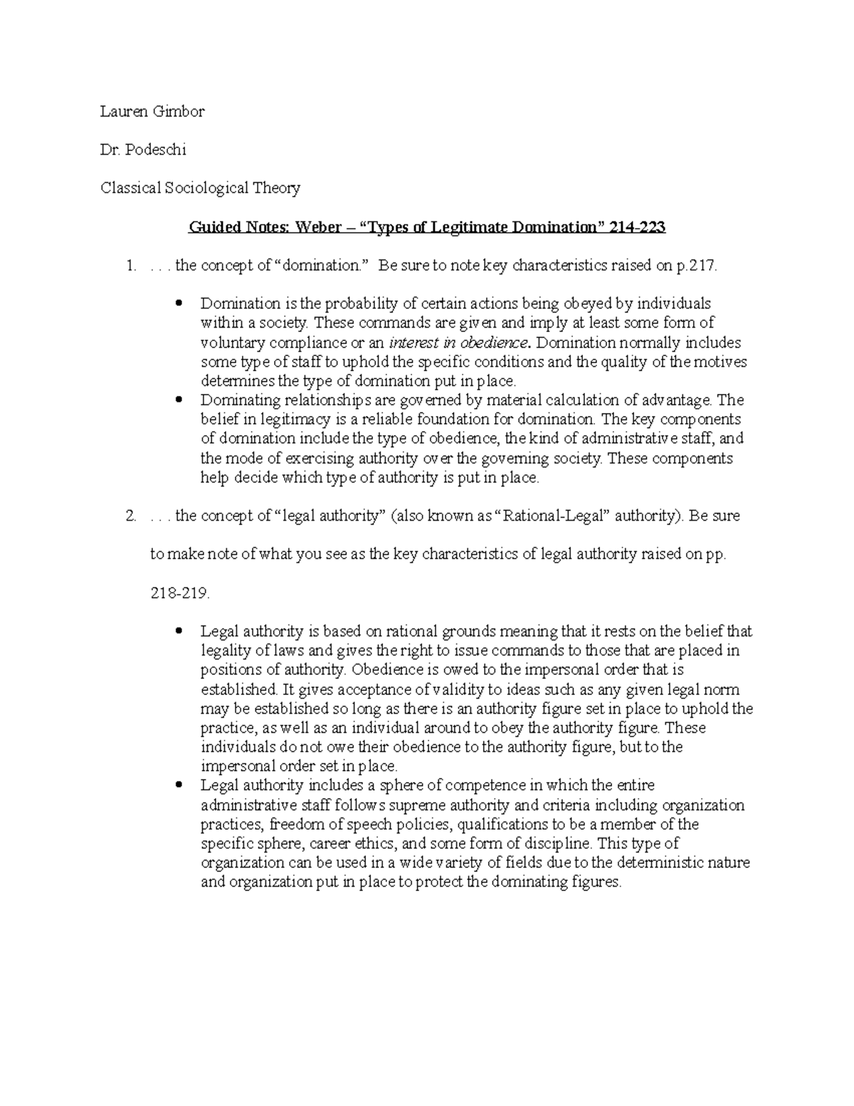 Guided notes- types of domination - Lauren Gimbor Dr. Podeschi ...