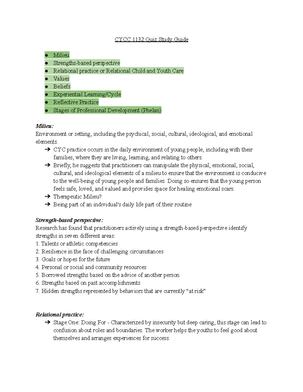 CYCC 1132 Quiz Study Guide - CYCC 1132 Quiz Study Guide Milieu ...
