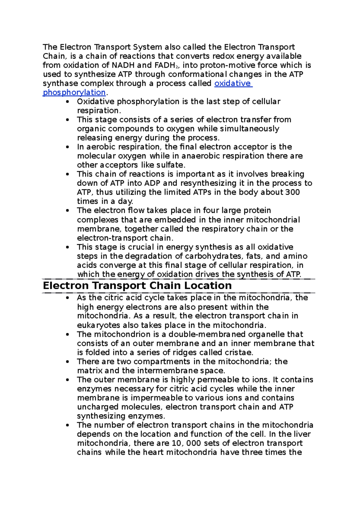 Biochem 2 electron transport chain - The Electron Transport System also ...
