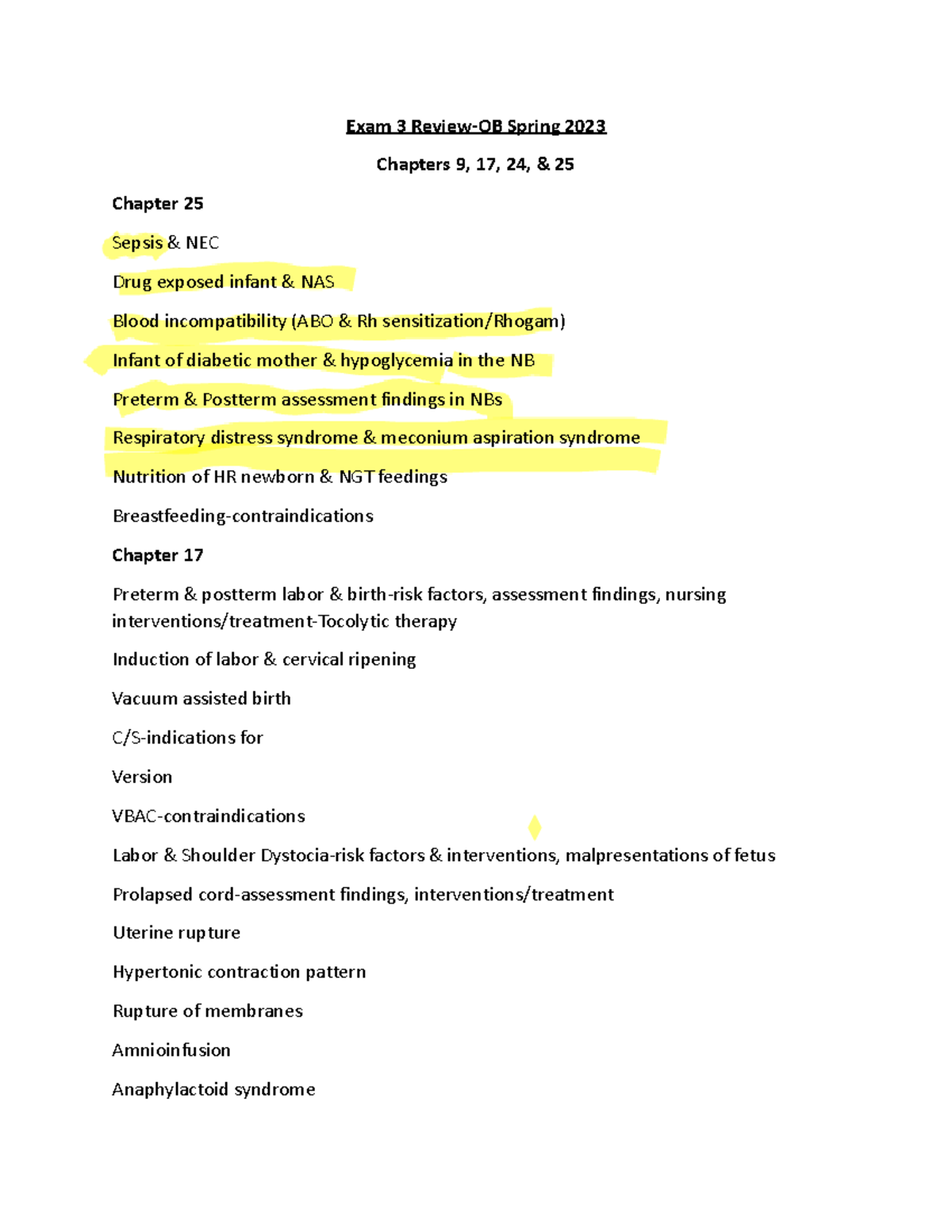 Sect 5-exam 3 review - Practice Q/A - Exam 3 Review-OB Spring 2023 ...