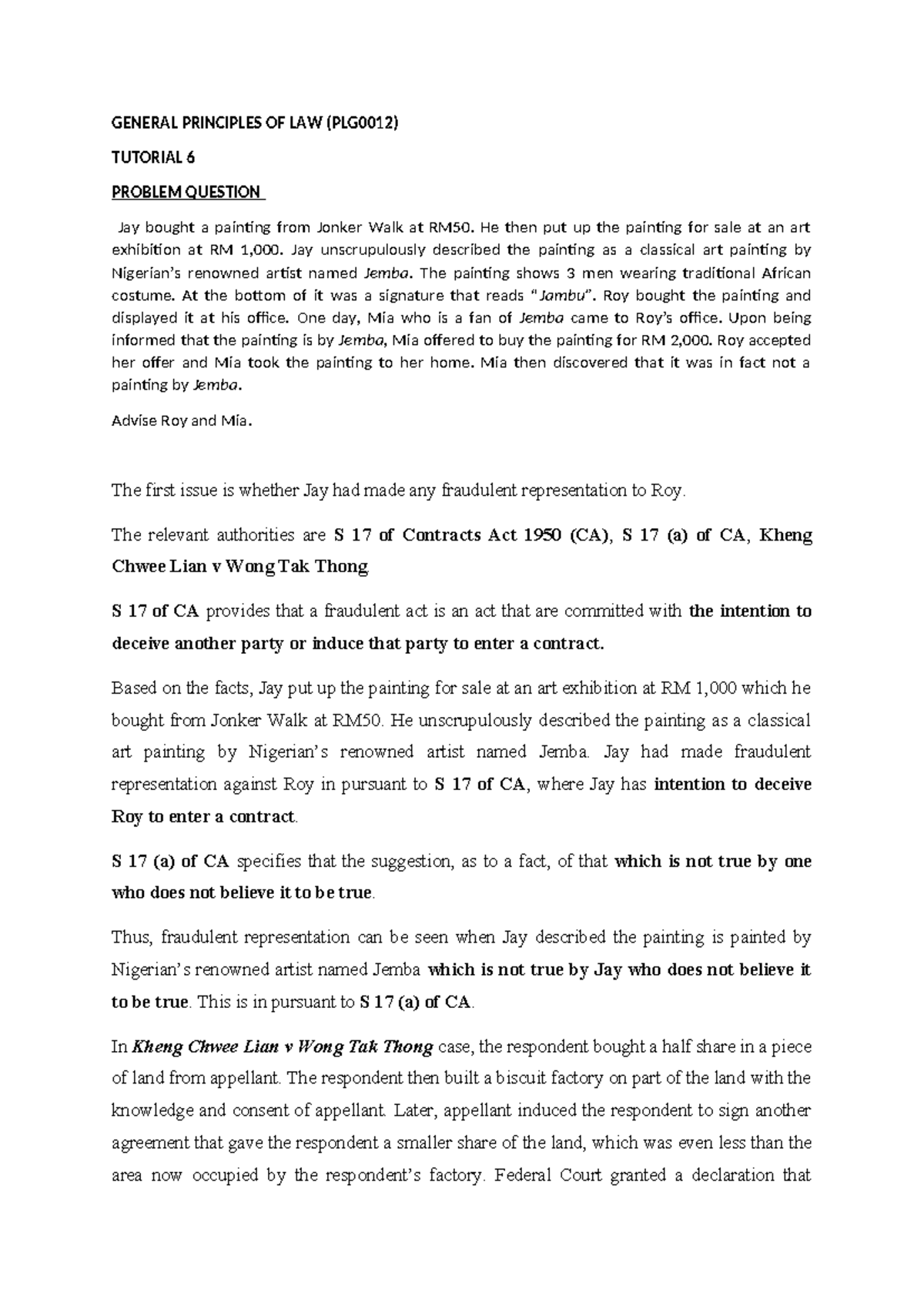 GPOL problem question - GOOD LUCK - GENERAL PRINCIPLES OF LAW (PLG0012 ...