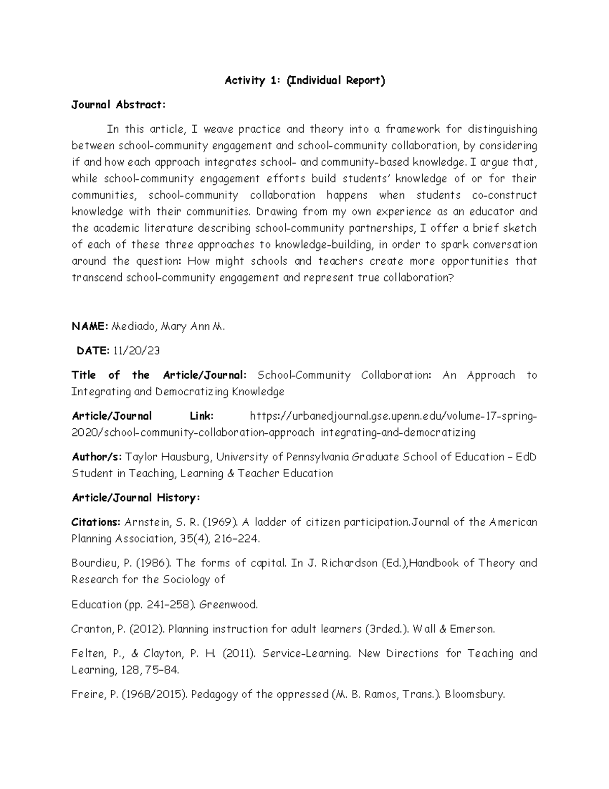 Activity 1 (finals) - notes guide - Activity 1: (Individual Report ...