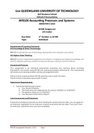 AYB106 Assignment Criteria Sheet Sem 2 2022 - School of Accountancy AYB ...