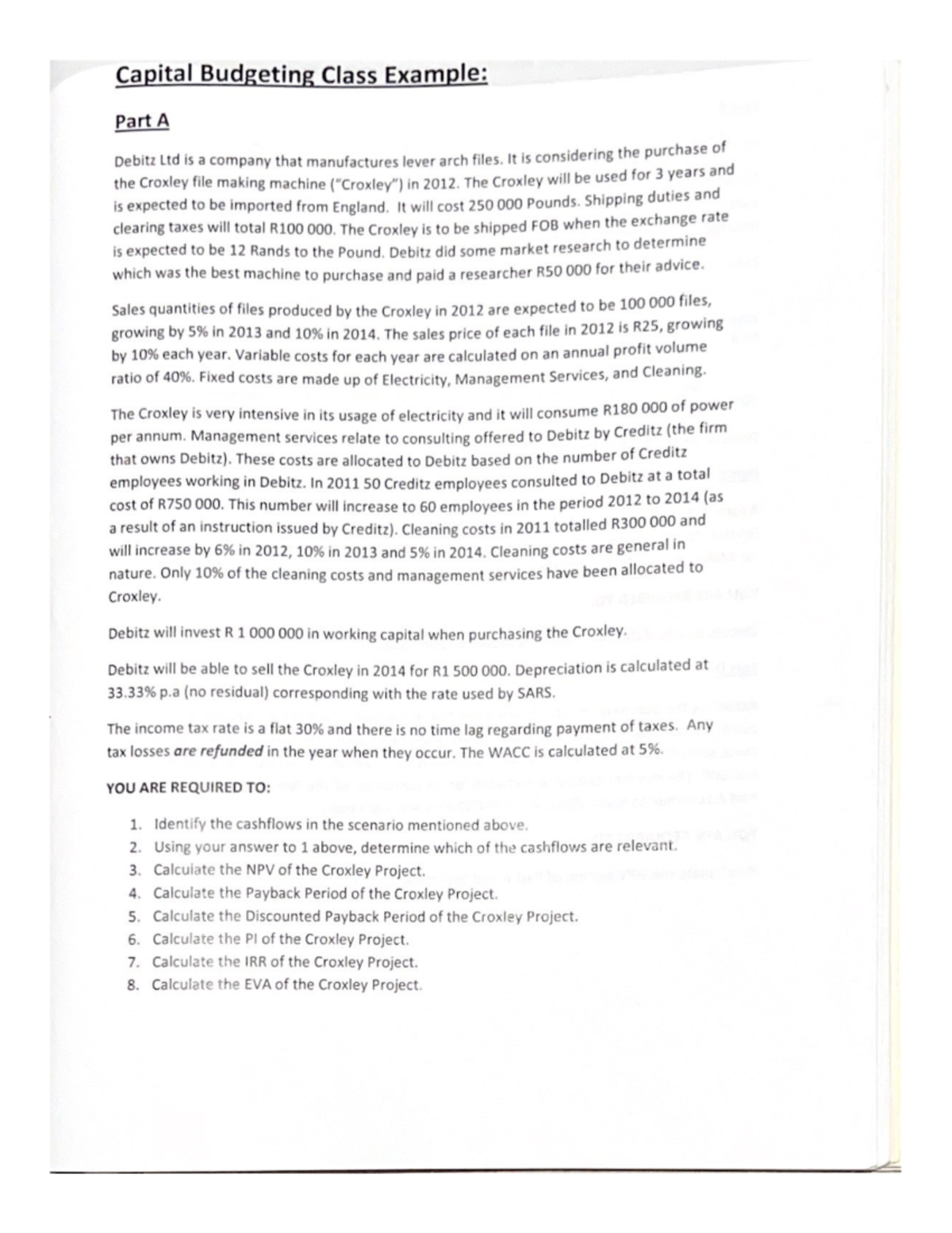 Capital Budgeting Class Example - FINA202 - Studocu