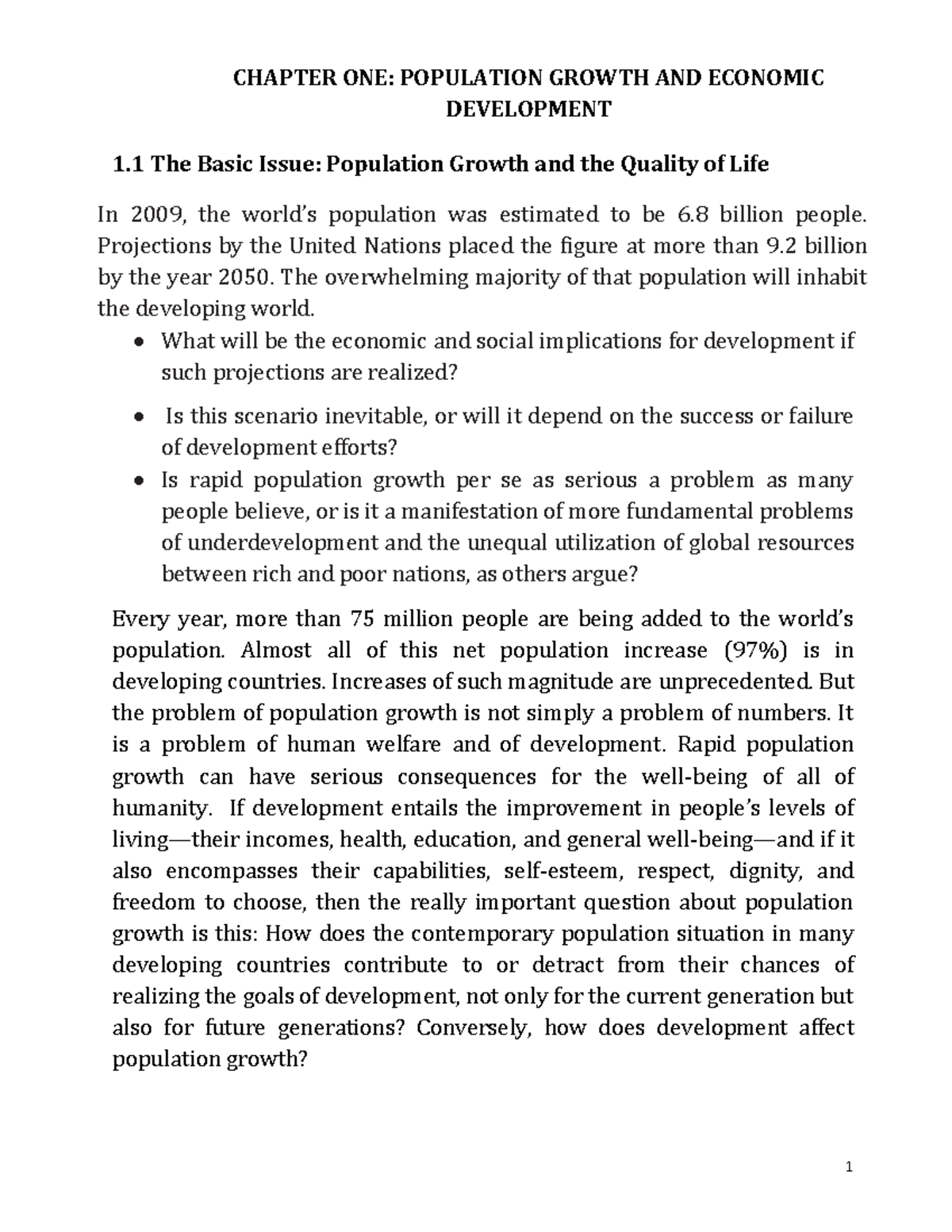 Ch-1dev - chapter one - CHAPTER ONE: POPULATION GROWTH AND ECONOMIC ...