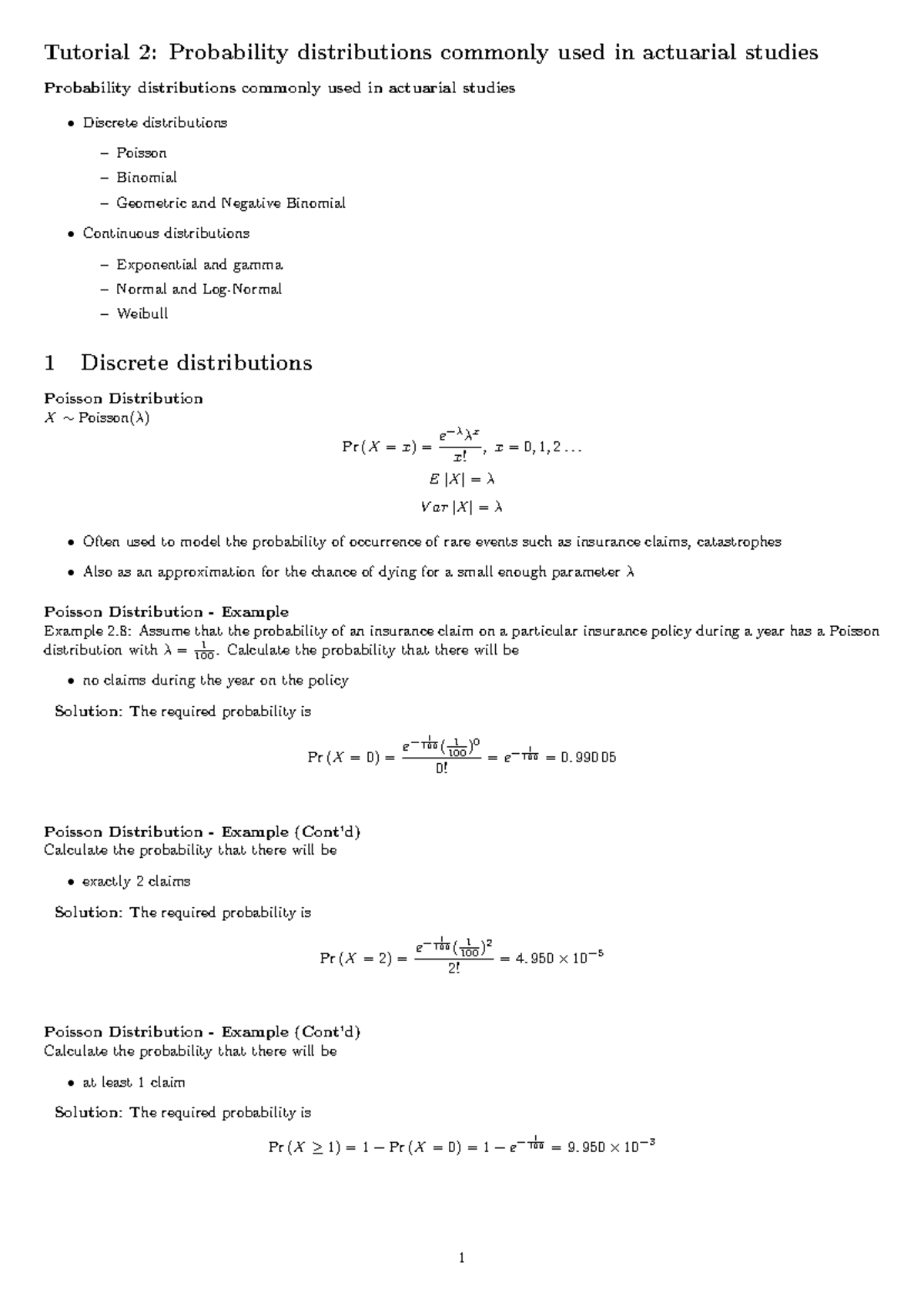 Probability Distributions Commonly Used in Actuarial Studies - Tutorial ...