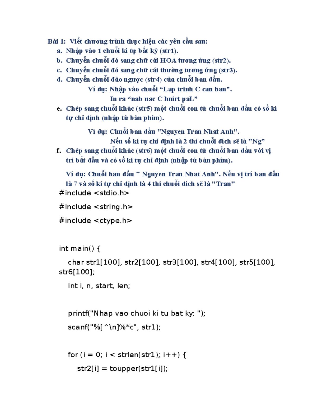 BTVN Code C CSLT cô CTH C7-2 - Bài 1: Viết chương trình thực hiện các ...