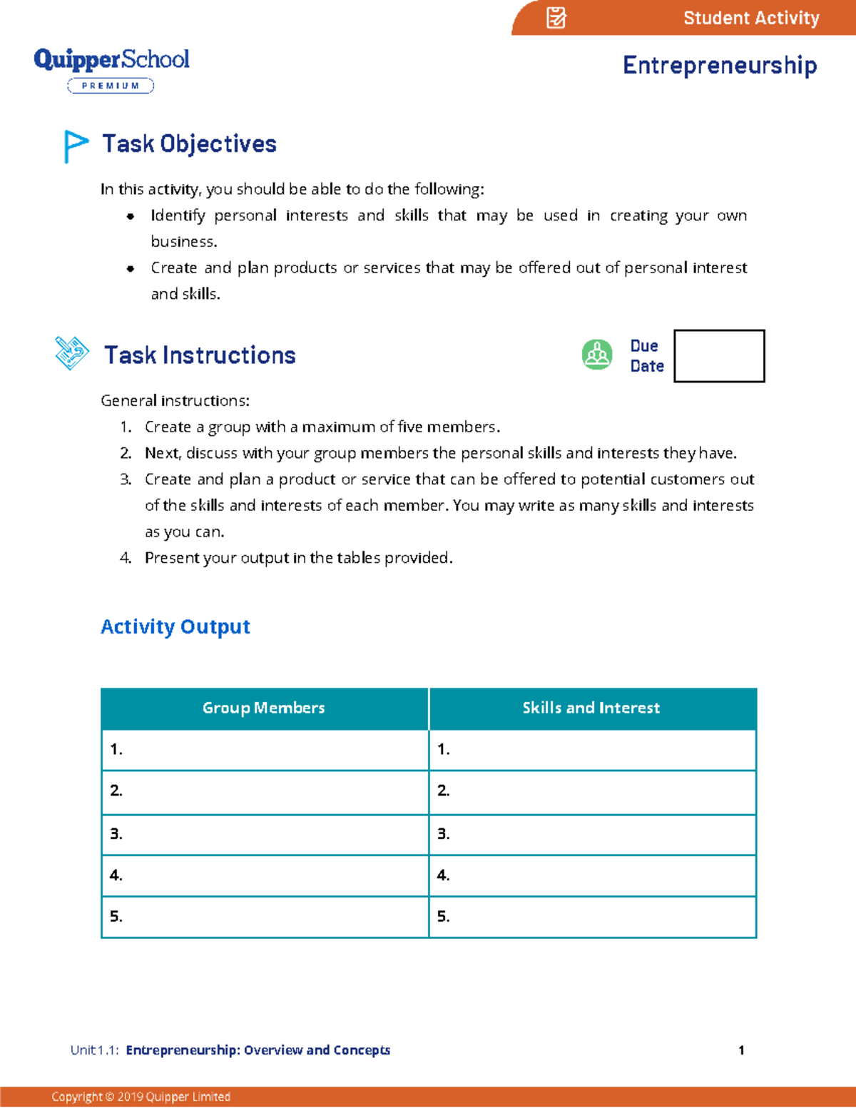 ENT SA1 Unit1 Lesson 1 Final - Entrepreneurship Task Objectives In this ...
