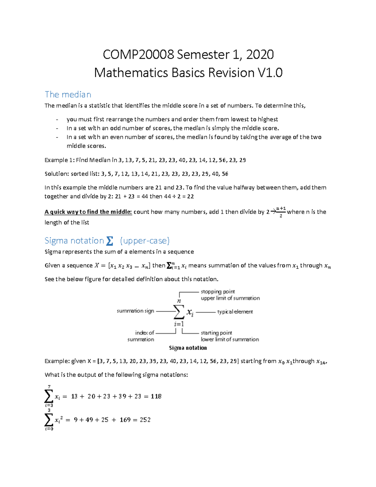 Revision for Maths (Basic) - COMP20008 Semester 1, 20 20 Mathematics ...