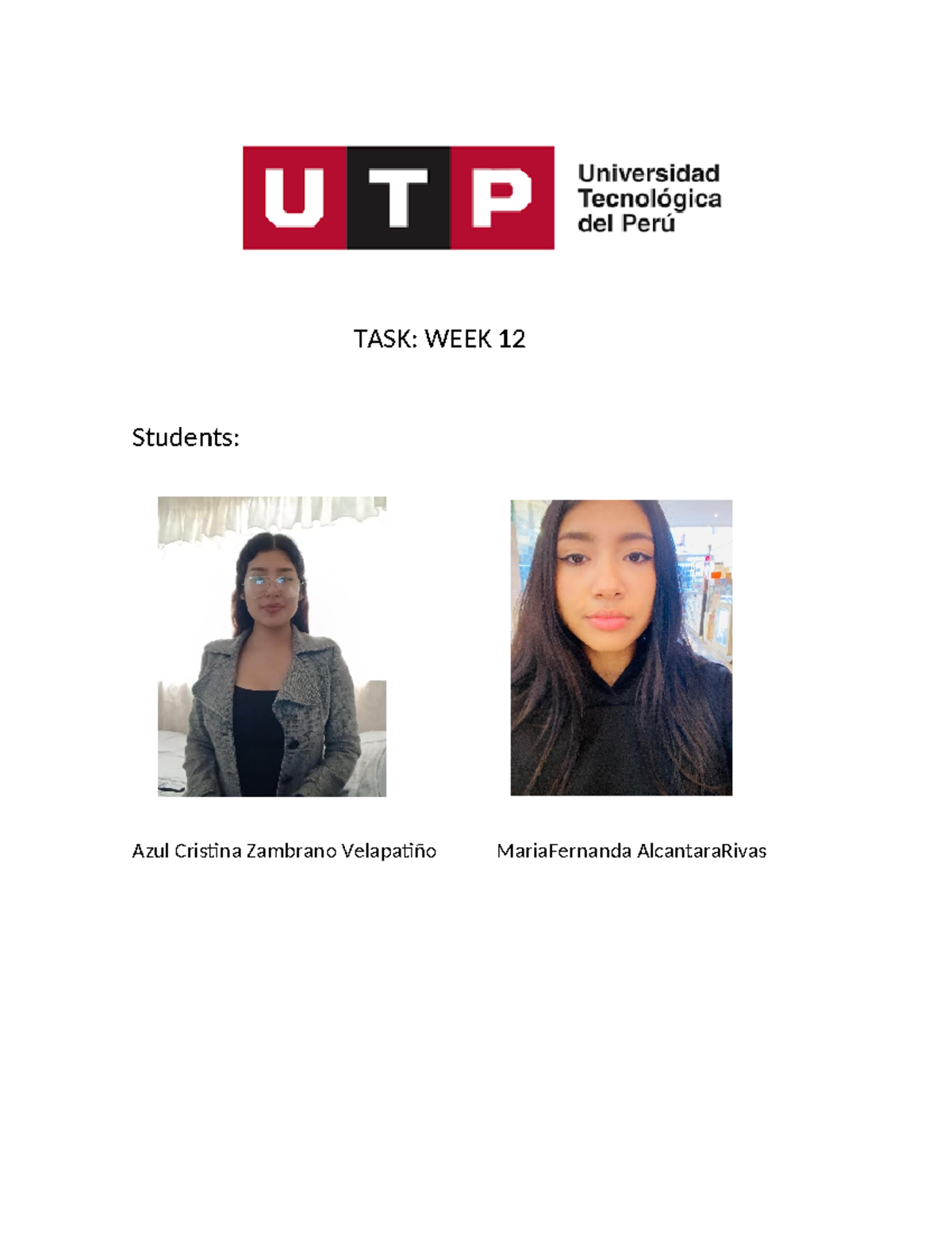 WEEK12- Azul Zambrano Y Maria Fernanda Alcantara (1) - ingles, tarea - TASK: WEEK 12 Students ...