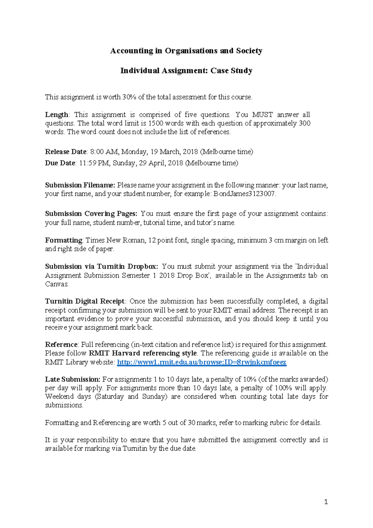 AOS assessment 2 s1 2018-4 - Accounting in Organisations and Society ...