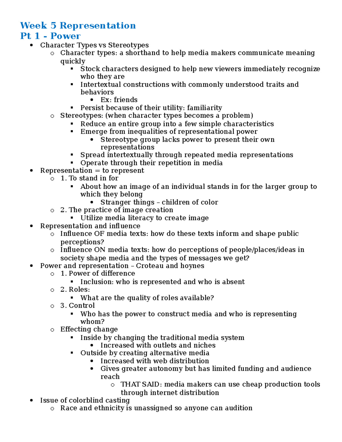 Week 5 Representation - MEDIAST 10 - Week 5 Representation Pt 1 - Power ...