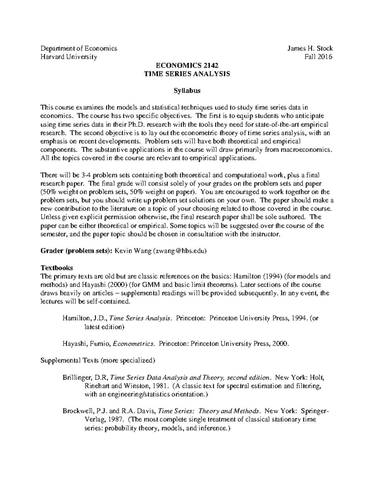 2142 - NSMD - Department of Economics James H. Stock Harvard University ...
