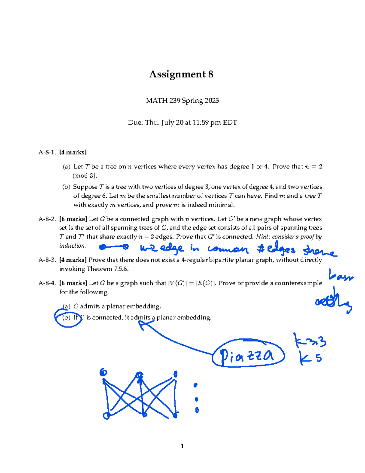 A8- Assignment 8 MATH 239 Spring 2023 Due: Thu. July 20 at 11:59 pm EDT ...
