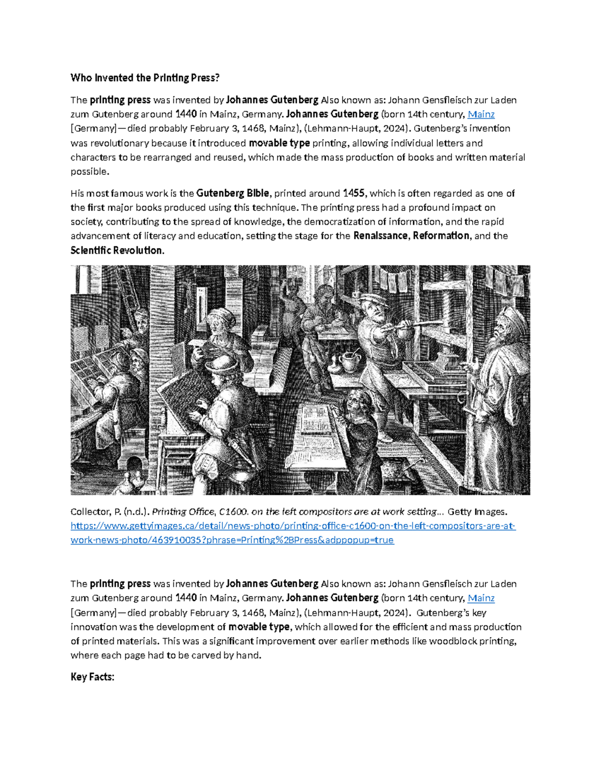 Who invented the Printing Press - Johannes Gutenberg (born 14th century ...