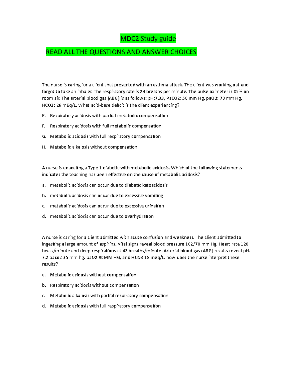 MDC2 Study guide 1 - MD1 - MDC2 Study guide READ ALL THE QUESTIONS AND ...