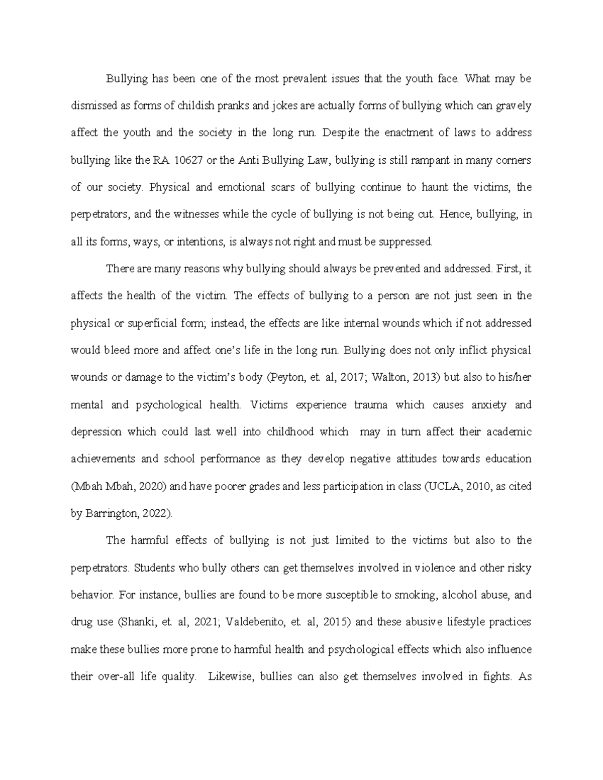 Position Paper - Bullying has been one of the most prevalent issues ...