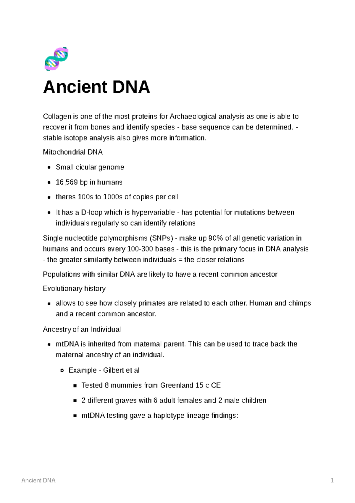 Ancient DNA - Lecture notes - 🧬 Ancient DNA Collagen is one of the most ...
