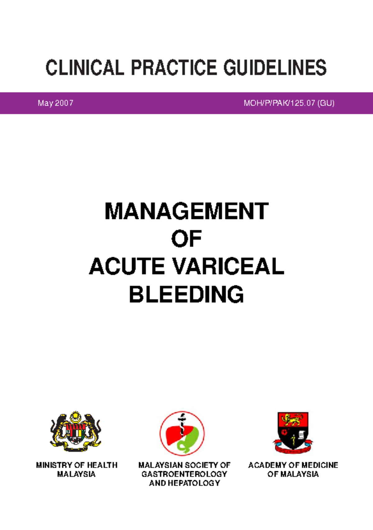 Management of Acute Variceal Bleeding - CLINICAL PRACTICE GUIDELINES ...