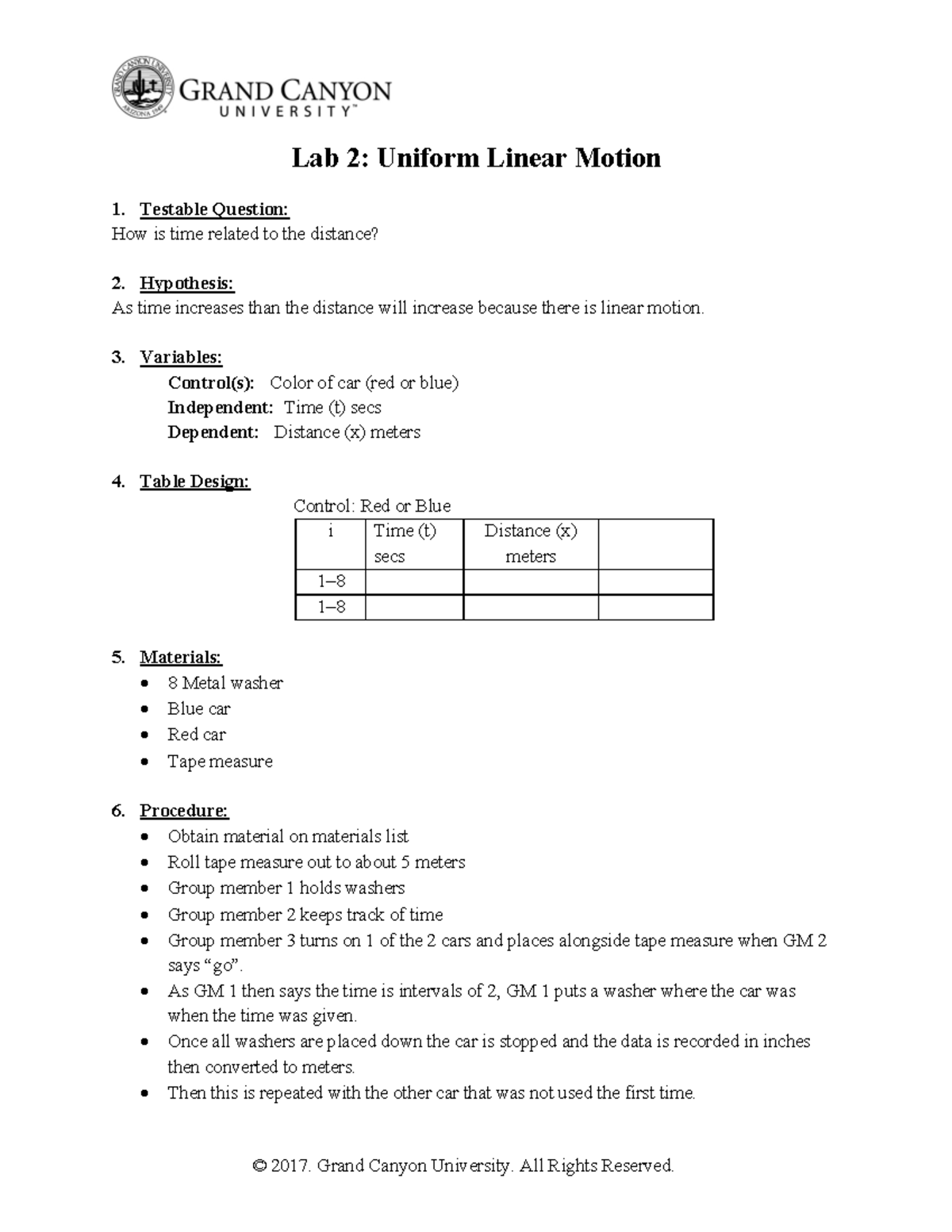PHY-111L-RS-Lab2 Uniform Linear Motion - Lab 2: Uniform Linear Motion 1 ...