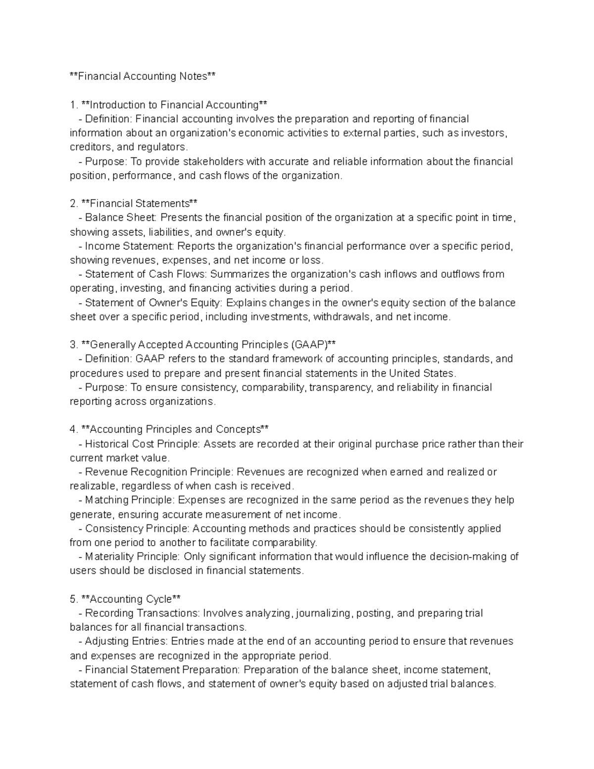 Notes on financial acctg - Financial Accounting Notes Introduction to ...