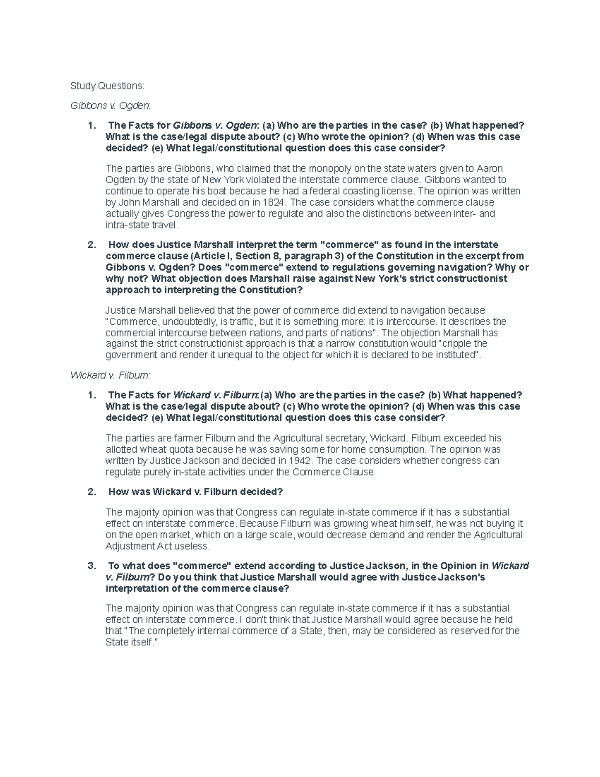 Class Reading 10/17 - Study Questions: Gibbons v. Ogden: 1. The Facts ...