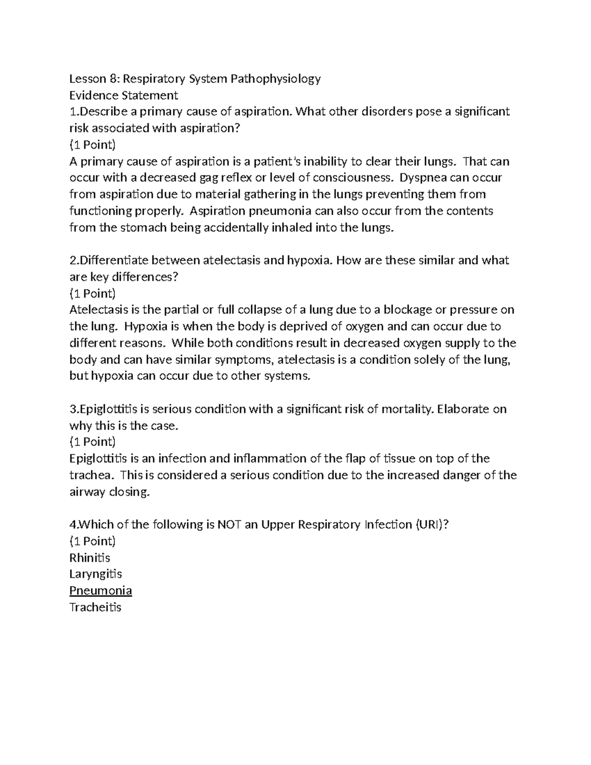 Lesson 8 Respiratory System - Lesson 8: Respiratory System ...