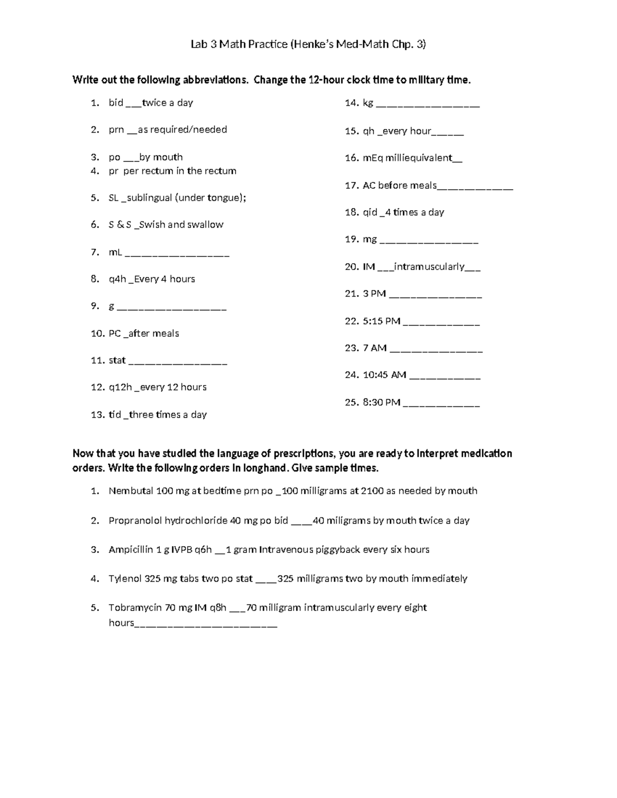 Week 3 Math - math practice test for math compentency - Write out the ...