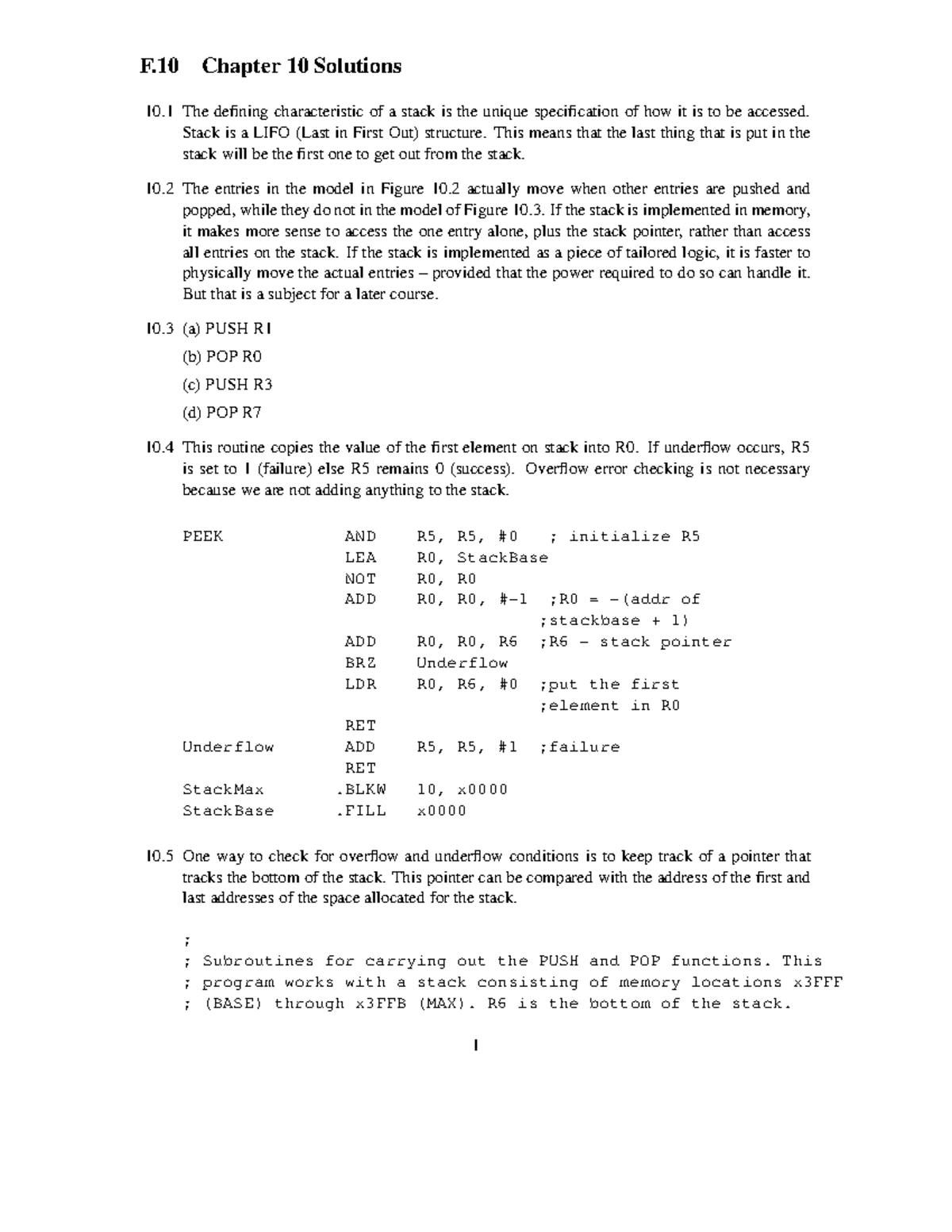 Ch10 complete - homework - F Chapter 10 Solutions 10 The defining characteristic of a stack is ...