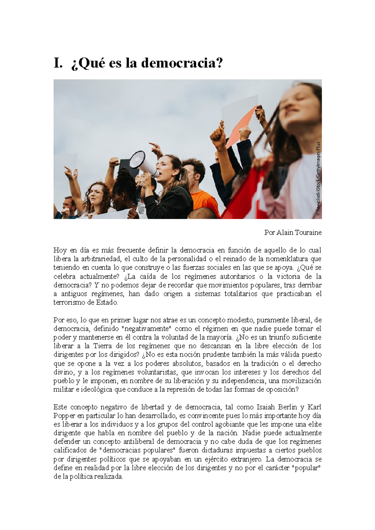 Qué es la democracia - Qué es derecho ? - I. ¿Qué es la democracia? Por ...