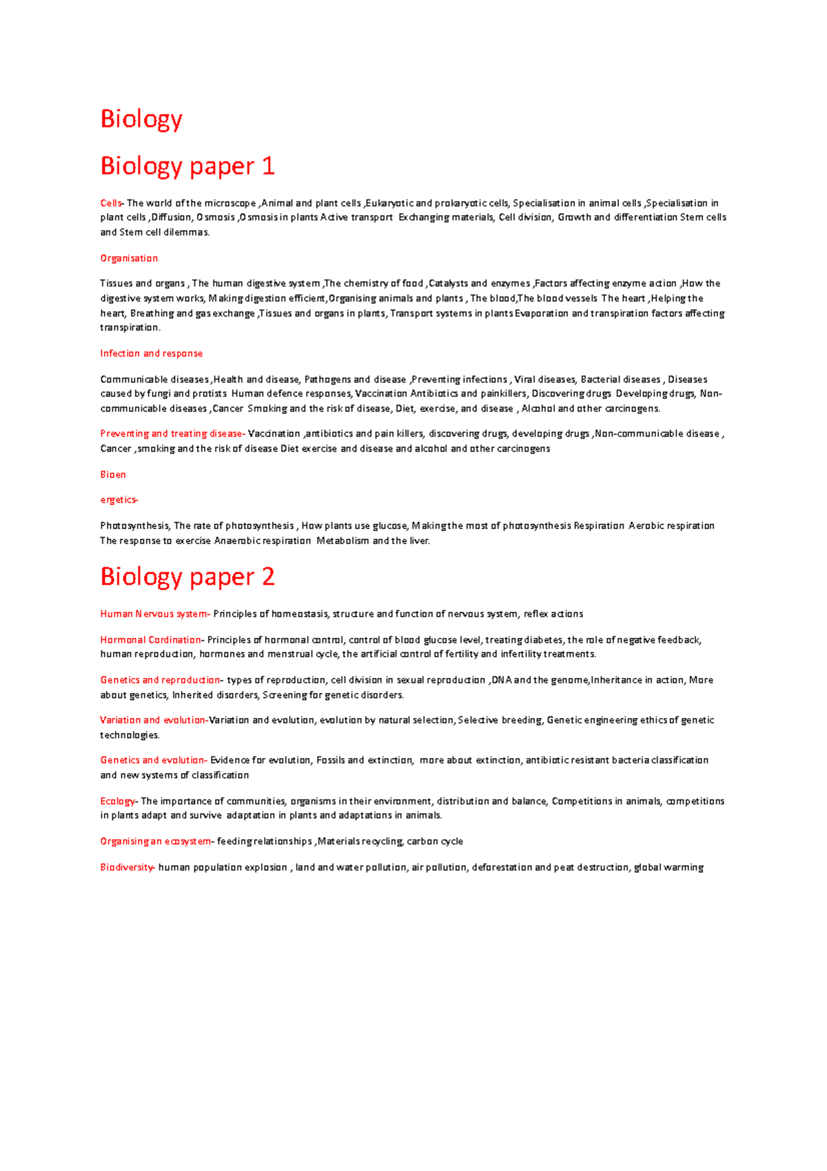 Combined science Triology AQA - Biology Biology paper 1 Cells- The ...