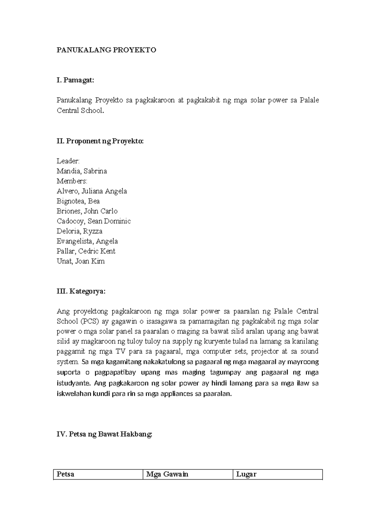 Panukalang- Proyekto-P2 - PANUKALANG PROYEKTO I. Pamagat: Panukalang ...