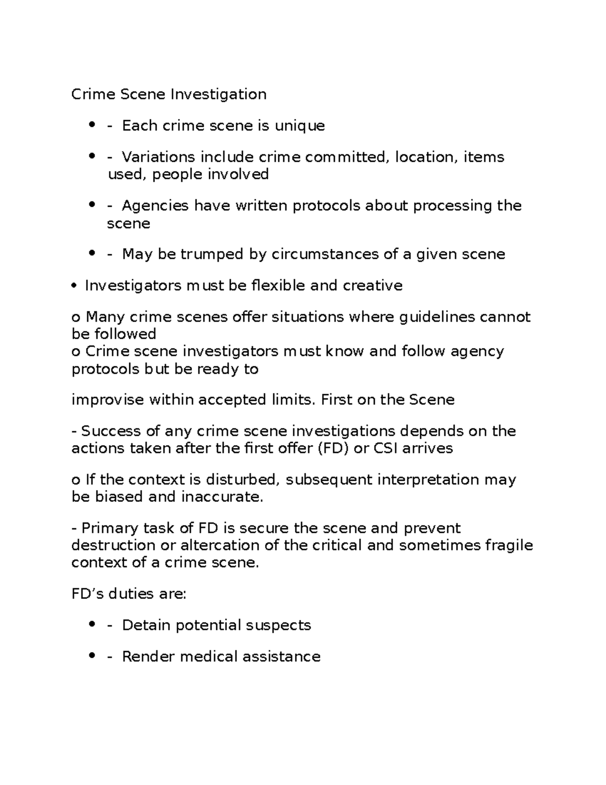 Intro to forensic science 3 - Crime Scene Investigation - Each crime ...
