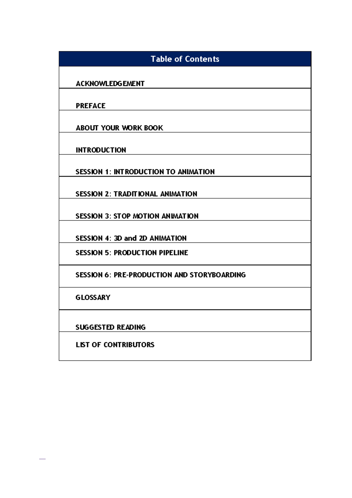 Final Book 2D Animation - Table of Contents ACKNOWLEDGEMENT PREFACE ...