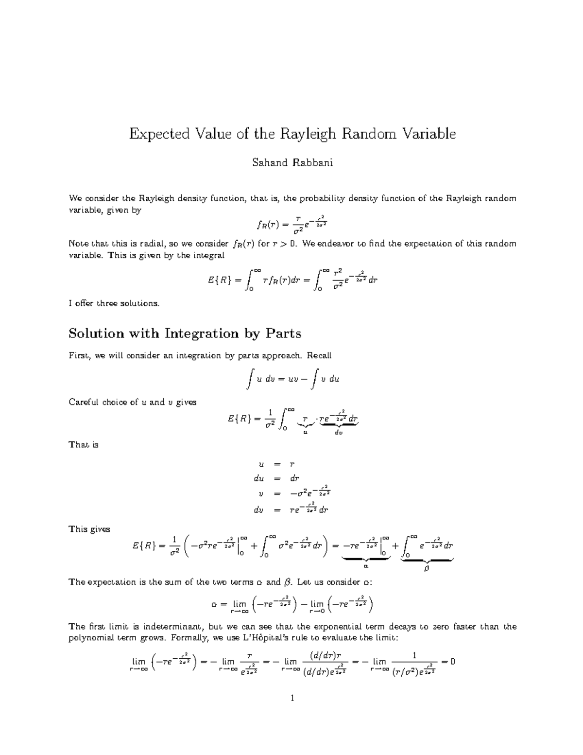 Rayleigh - Digital communication - Expected Value of the Rayleigh ...