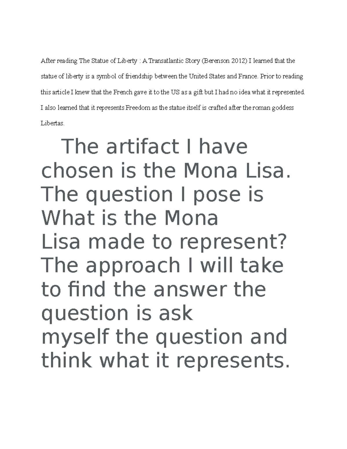 4-1 Assignment for humanities - After reading The Statue of Liberty : A ...