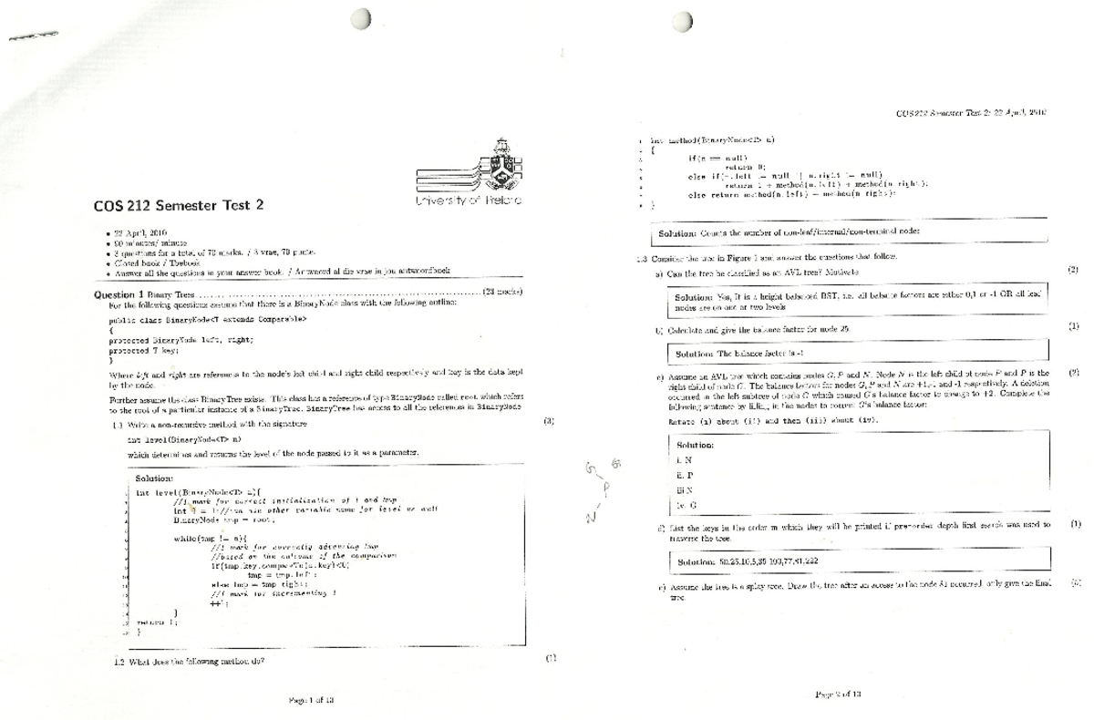 Exam 2010, questions and answers - COS212 - Studocu