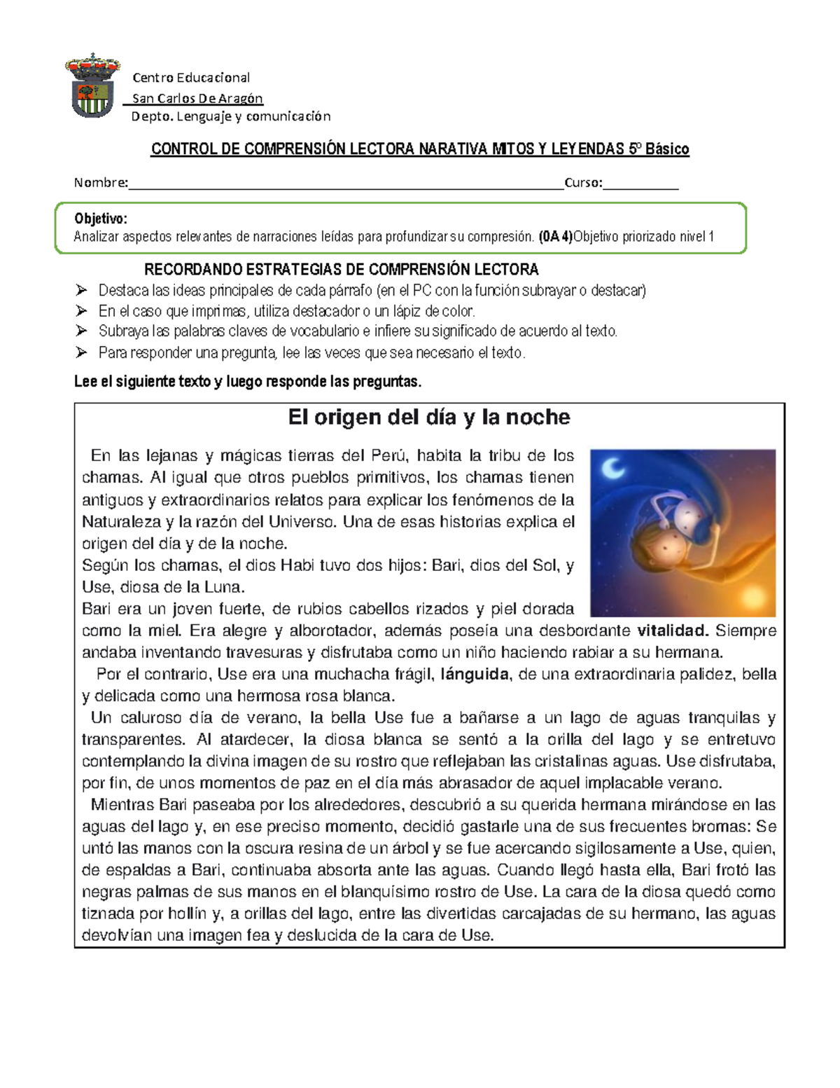 5° Básico Lenguaje Control de Narrativa Mitos y leyendas - Centro ...