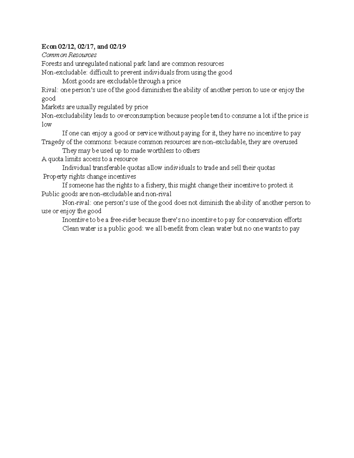 Common resources - Lecture notes 1 - Econ 02/12, 02/17, and 02/ Common ...