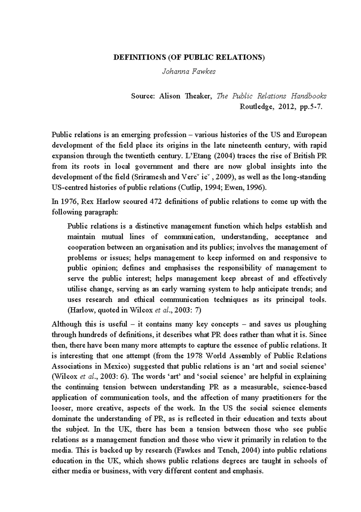 C H A P T E R 1what Is Publicrelations Definitions Of Public Relations Johanna Fawkes