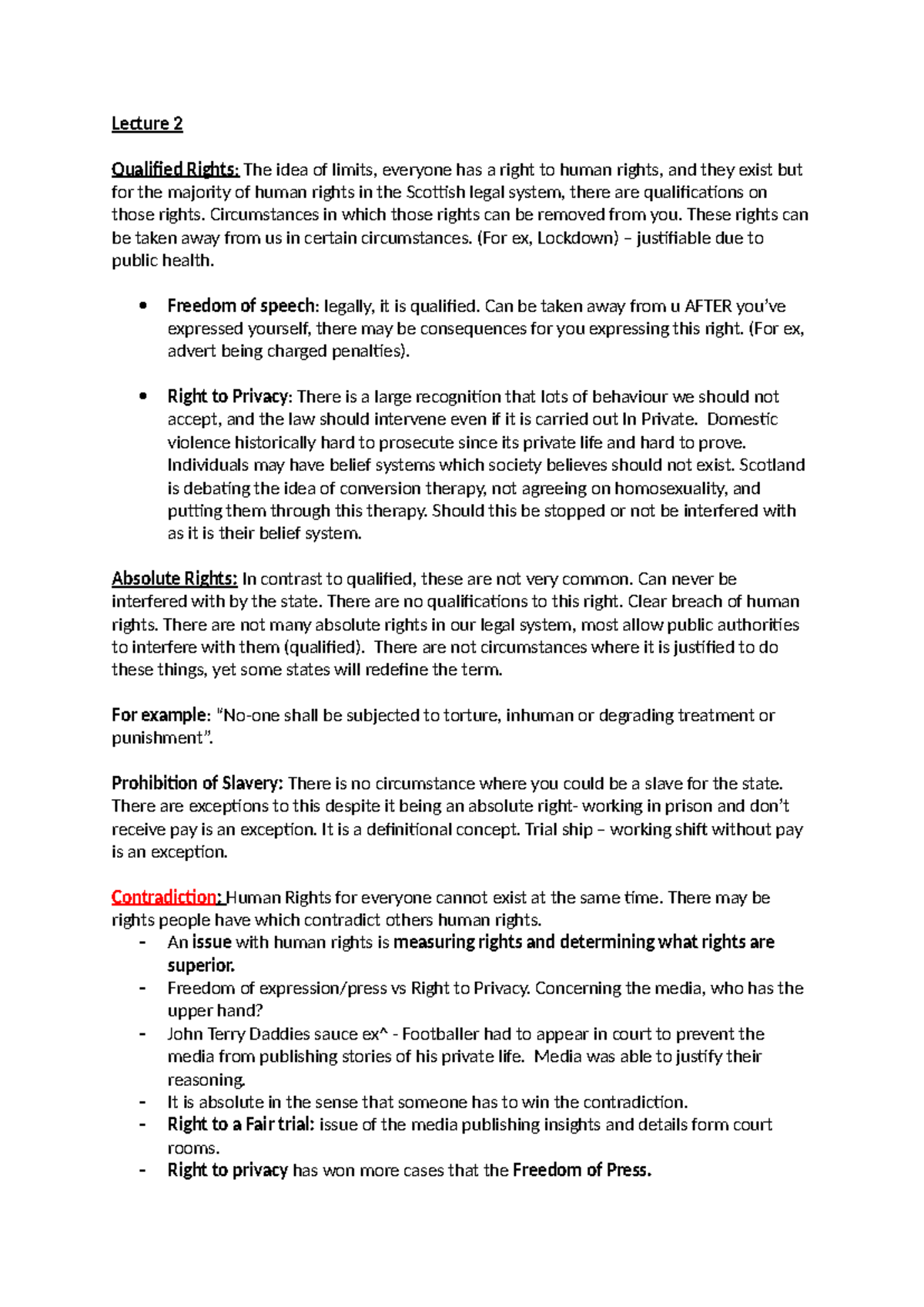 Lecture 2 - Lecture 2 Qualified Rights: The idea of limits, everyone ...