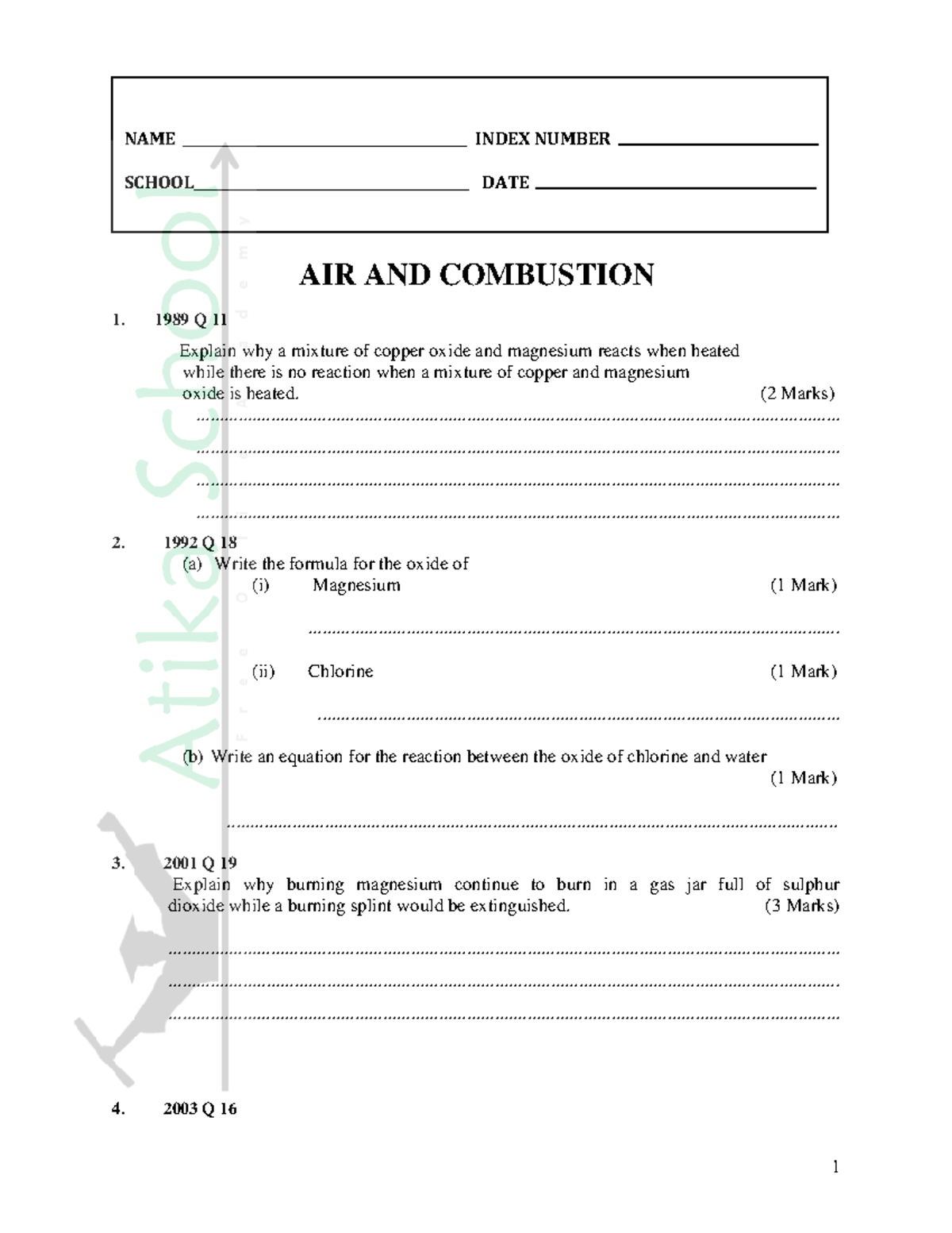 Air and combustion chemistry form 1 topical questions and answers - AIR ...