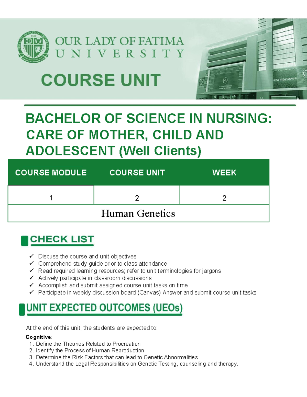 Course UNIT week 2d - DM FNCP - BACHELOR OF SCIENCE IN NURSING: CARE OF ...