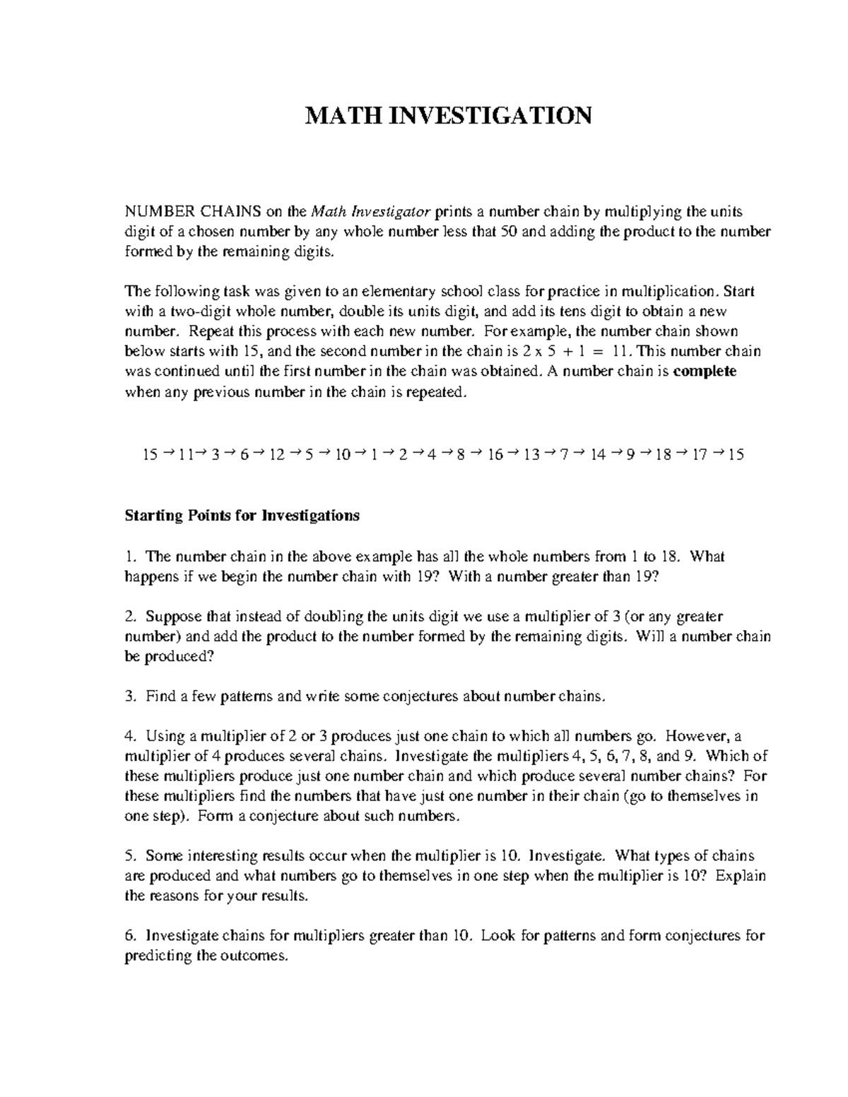 285091737-math-investigation - MATH INVESTIGATION NUMBER CHAINS on the ...
