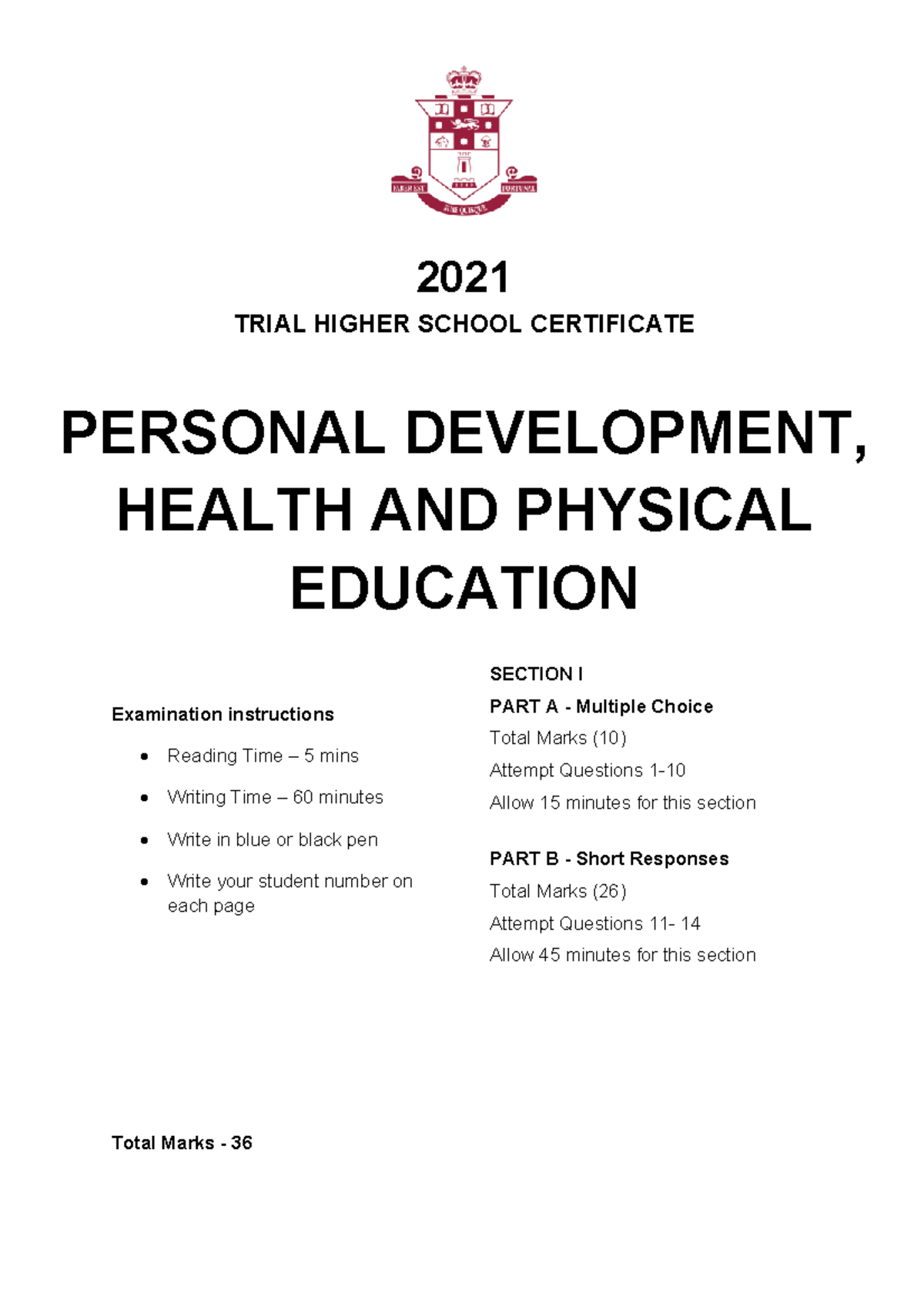 Trial Section 1 2021 - 2021 TRIAL HIGHER SCHOOL CERTIFICATE PERSONAL ...