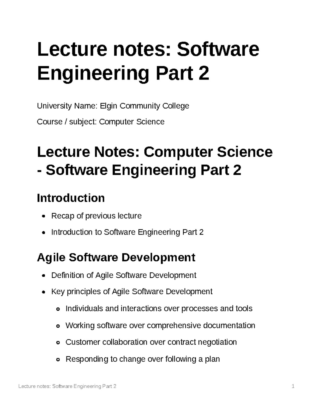 Lecture Notes Software Engineering Part 2 Lecture Notes Software Engineering Part 2