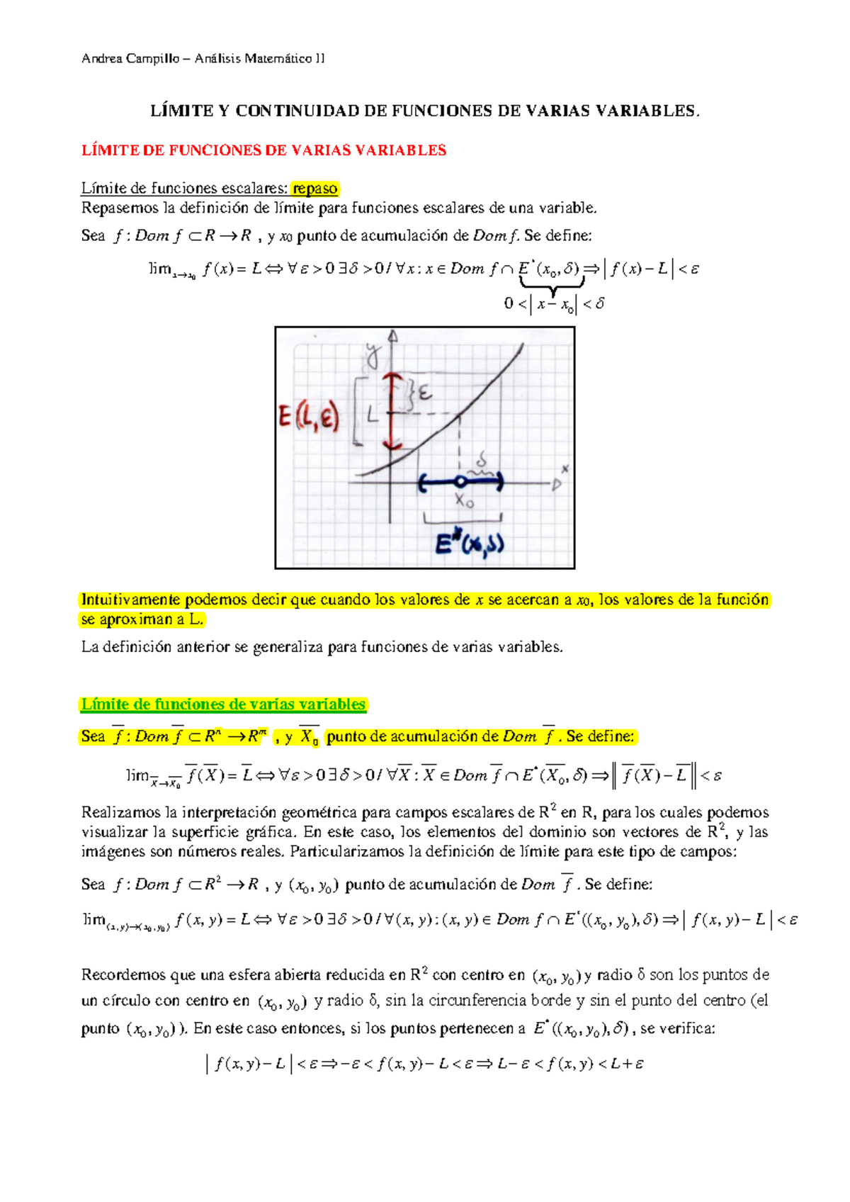 3a Límite y continuidad - LÍMITE Y CONTINUIDAD DE FUNCIONES DE VARIAS VARIABLES. LÍMITE DE ...
