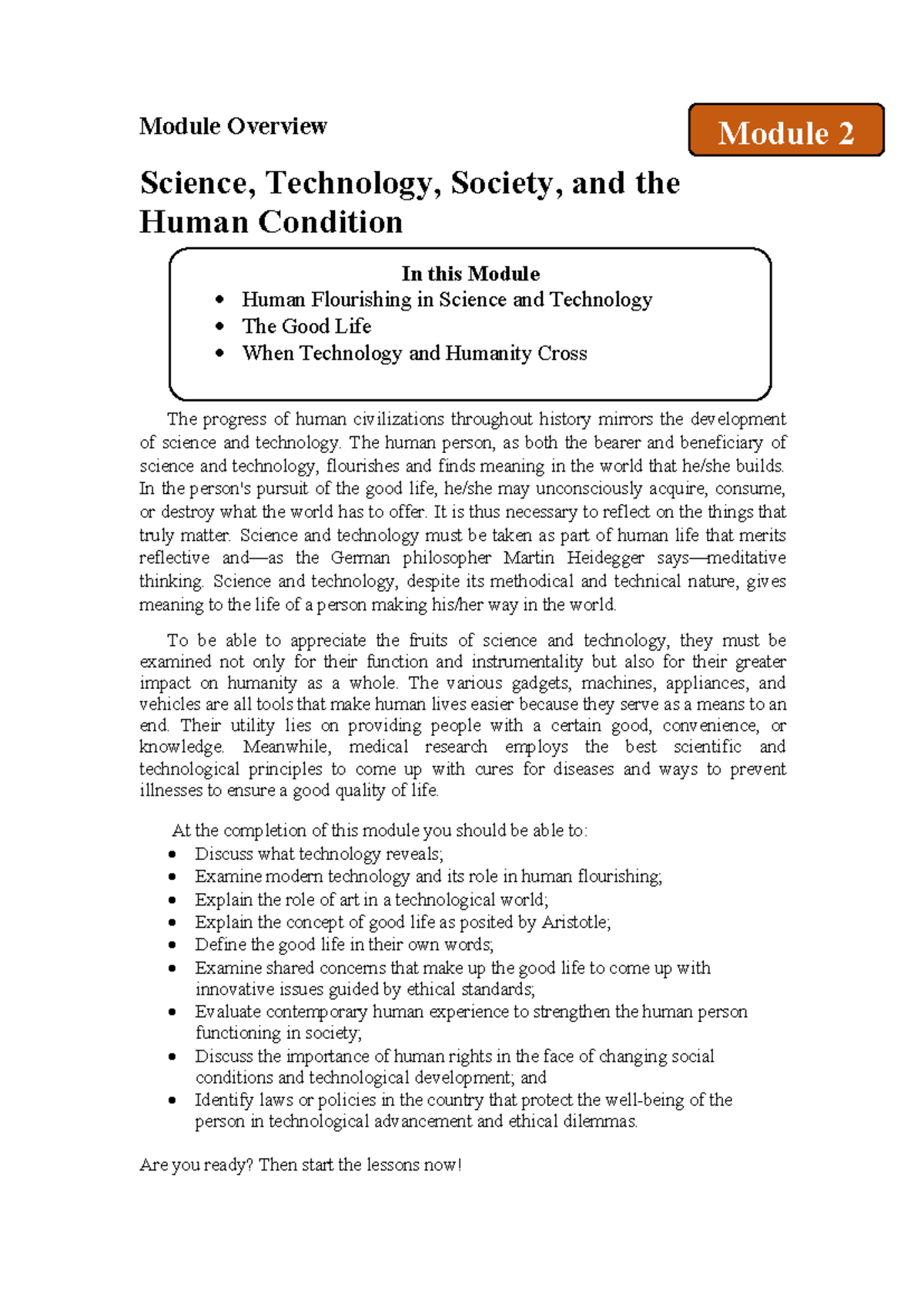 GED8 -STS- Module 2-Lesson 1 - 3 - Module Overview Science, Technology, Society, and the Human ...